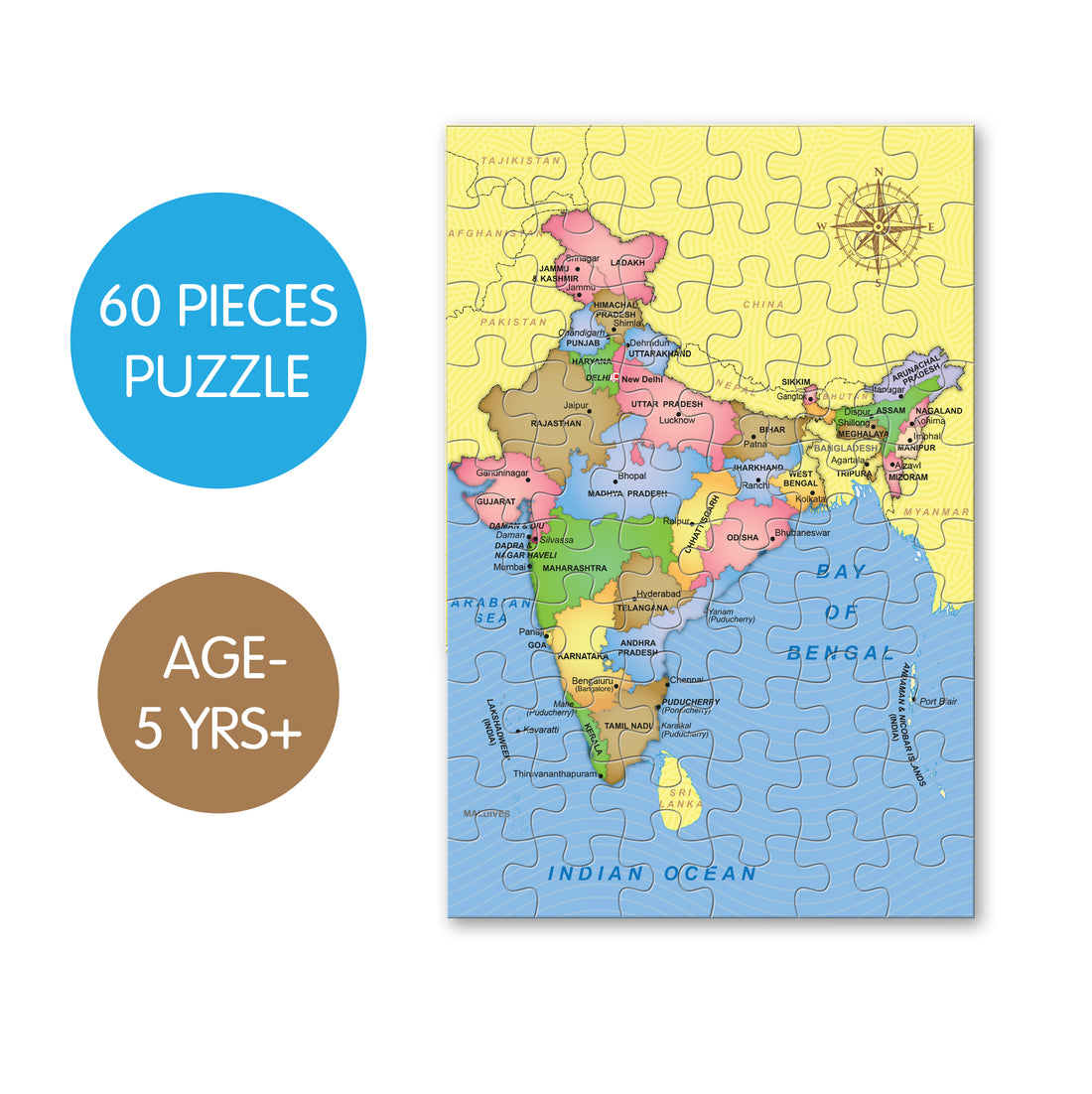 JOYWOW India Map Jigsaw Puzzles Games, Educational Toy for 5 6 7-Years ...